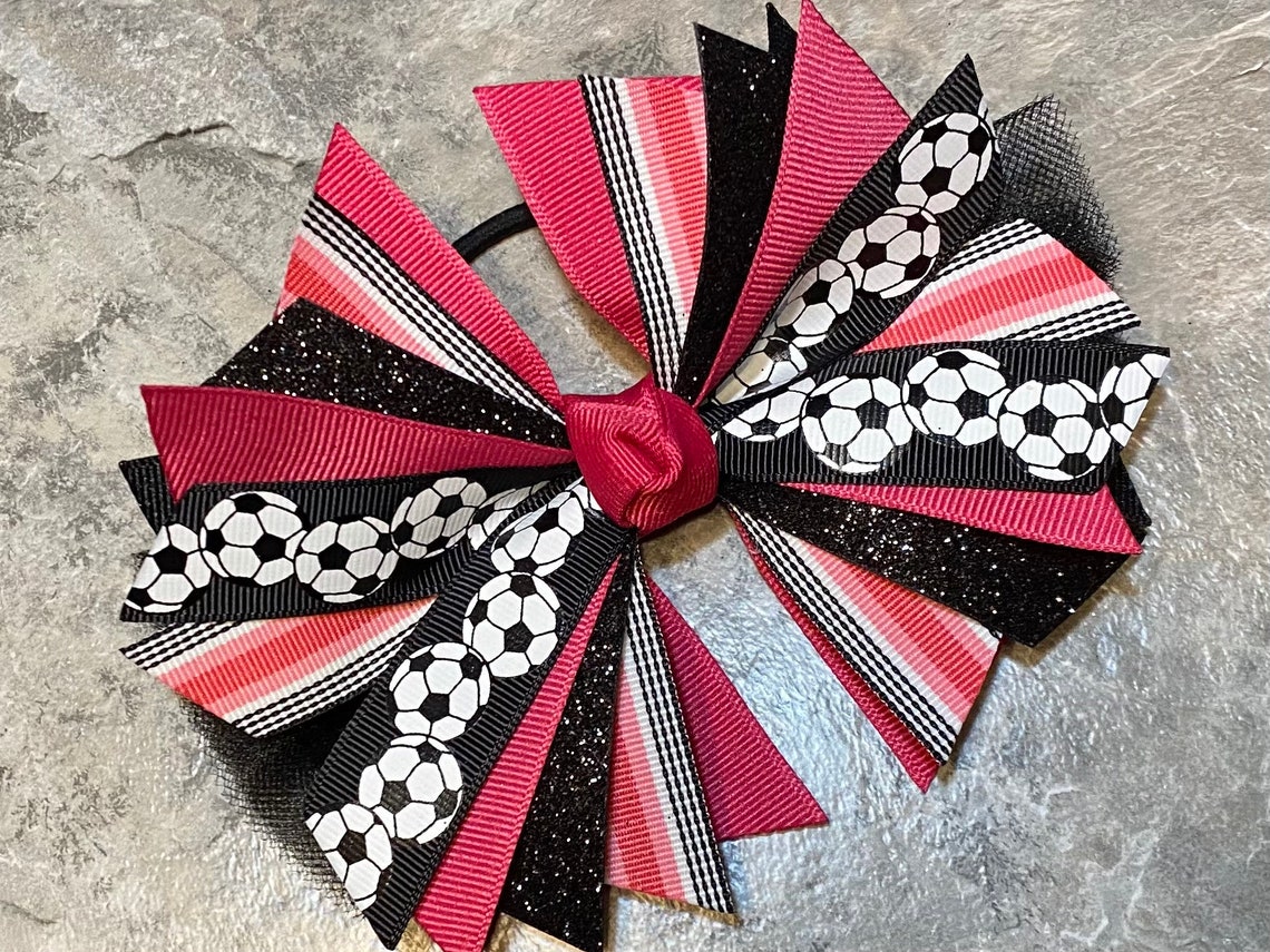 Pink Soccer Bow Soccer Pony Tie Pink Soccer Hair Bow - Etsy