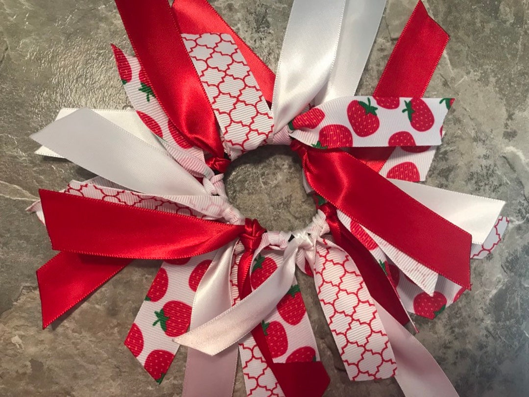 Red and White Strawberry Ponytail Ribbon, Strawberry Pony Tie, Ribbon ...