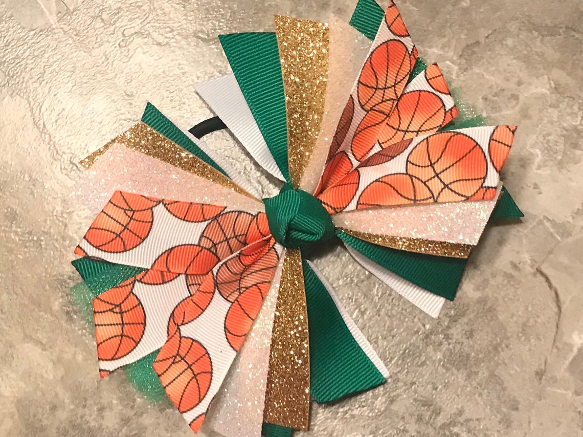 Emerald Green and Gold Basketball Hair Bow, Basketball Bow, Basketball ...