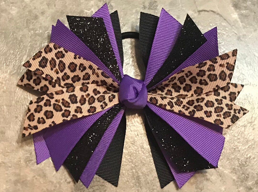 Choose Your Color Cheetah Hair Bow, Wildcat Ponytail Ribbon, Animal ...