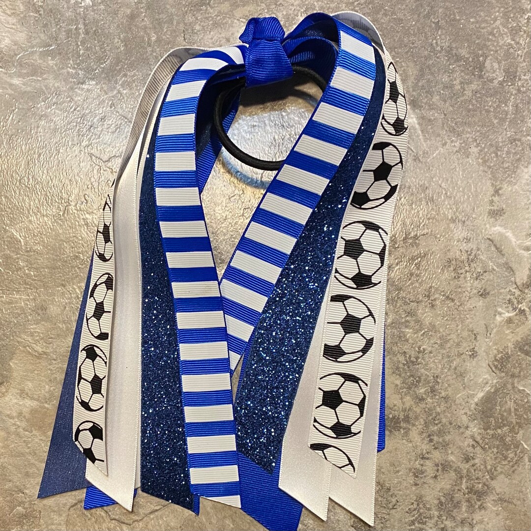 Choose Your Sport and Colors - Electric Blue and White Soccer Bow, Hair ...