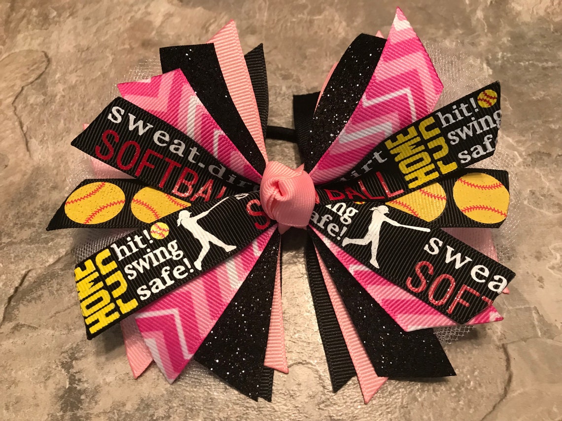 Pink Softball bow softball ponytail softball pony tie | Etsy