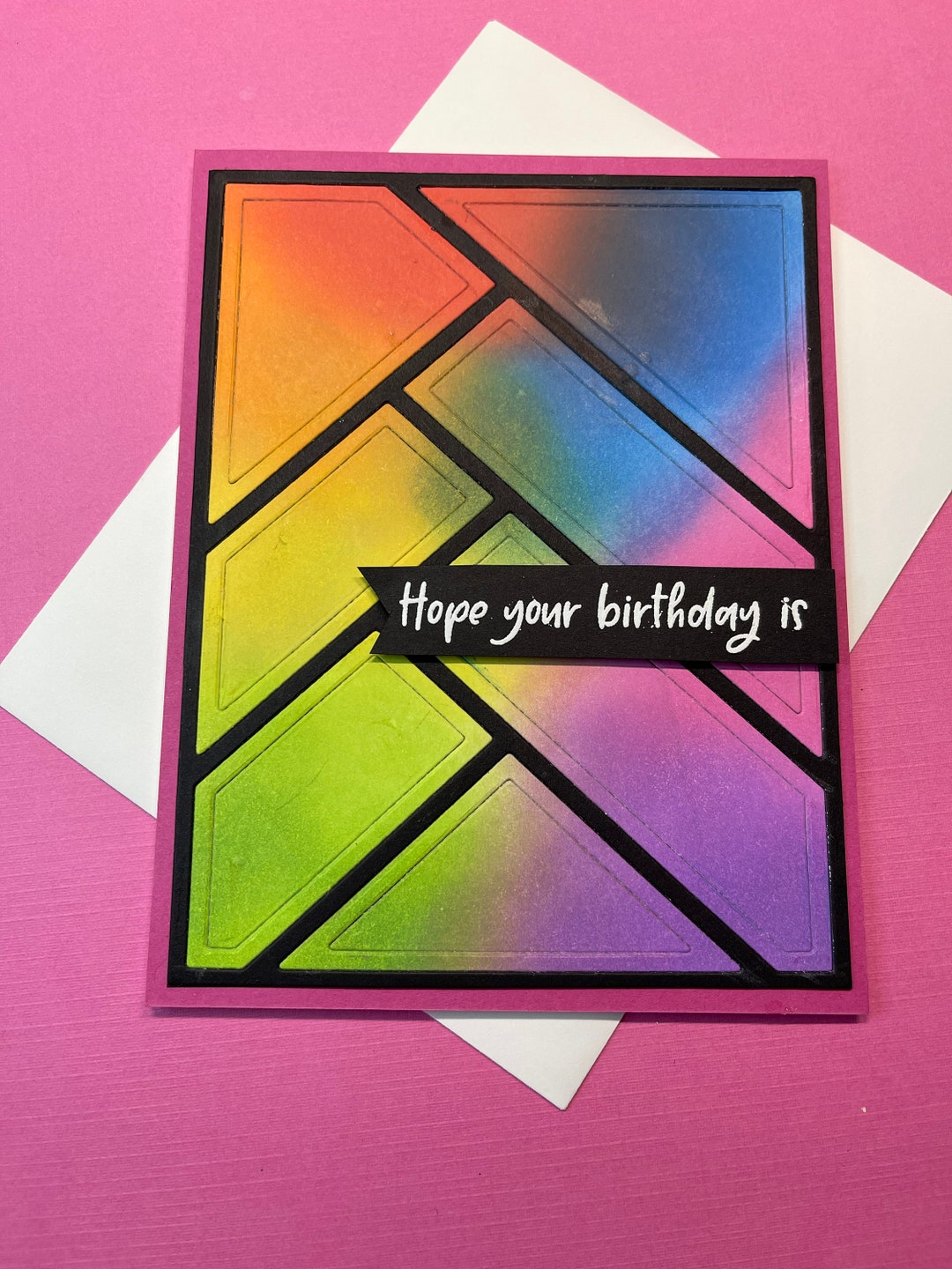 Rainbow Color Block Birthday Card - Etsy