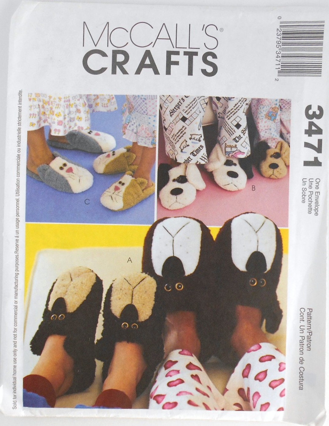 Pattern Mccalls Craft Number 3471 Adults and Children Slippers Sewing ...