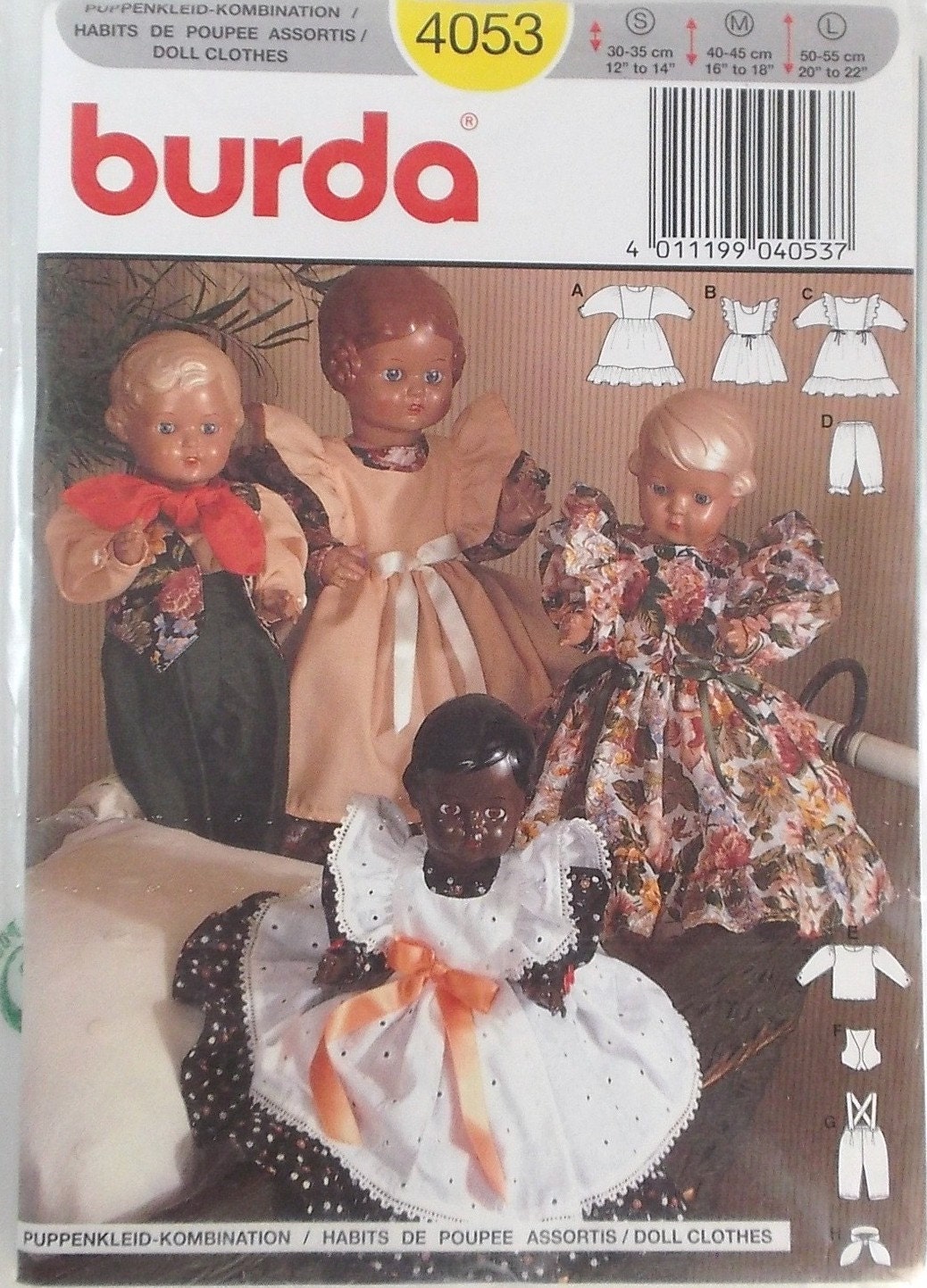 Doll Clothes Patterns Burda Craft Pattern Number 4053 Dolls Height ...