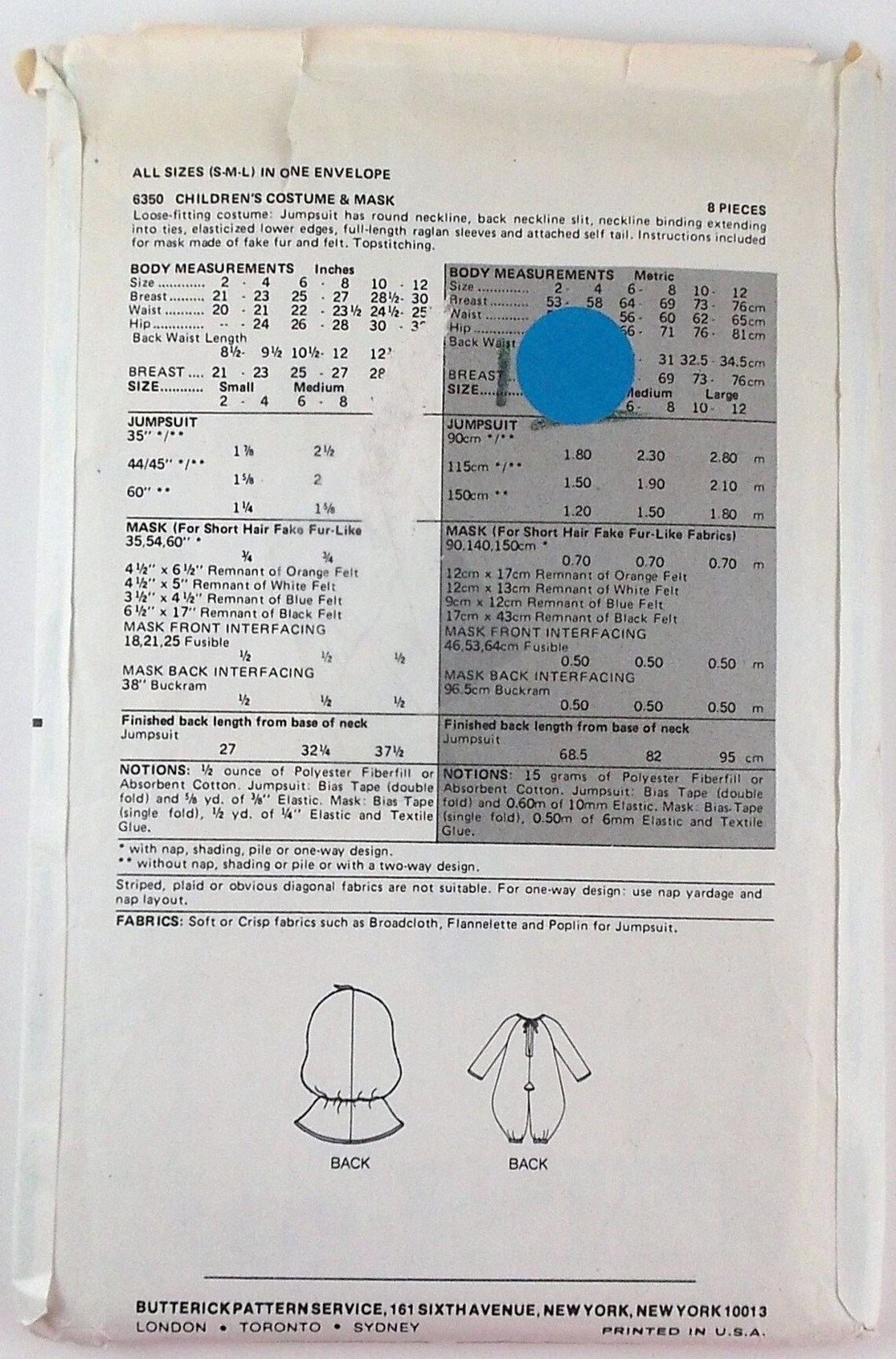 Vintage Halloween Pattern Butterick 6350 Tweet Costume Children's ...