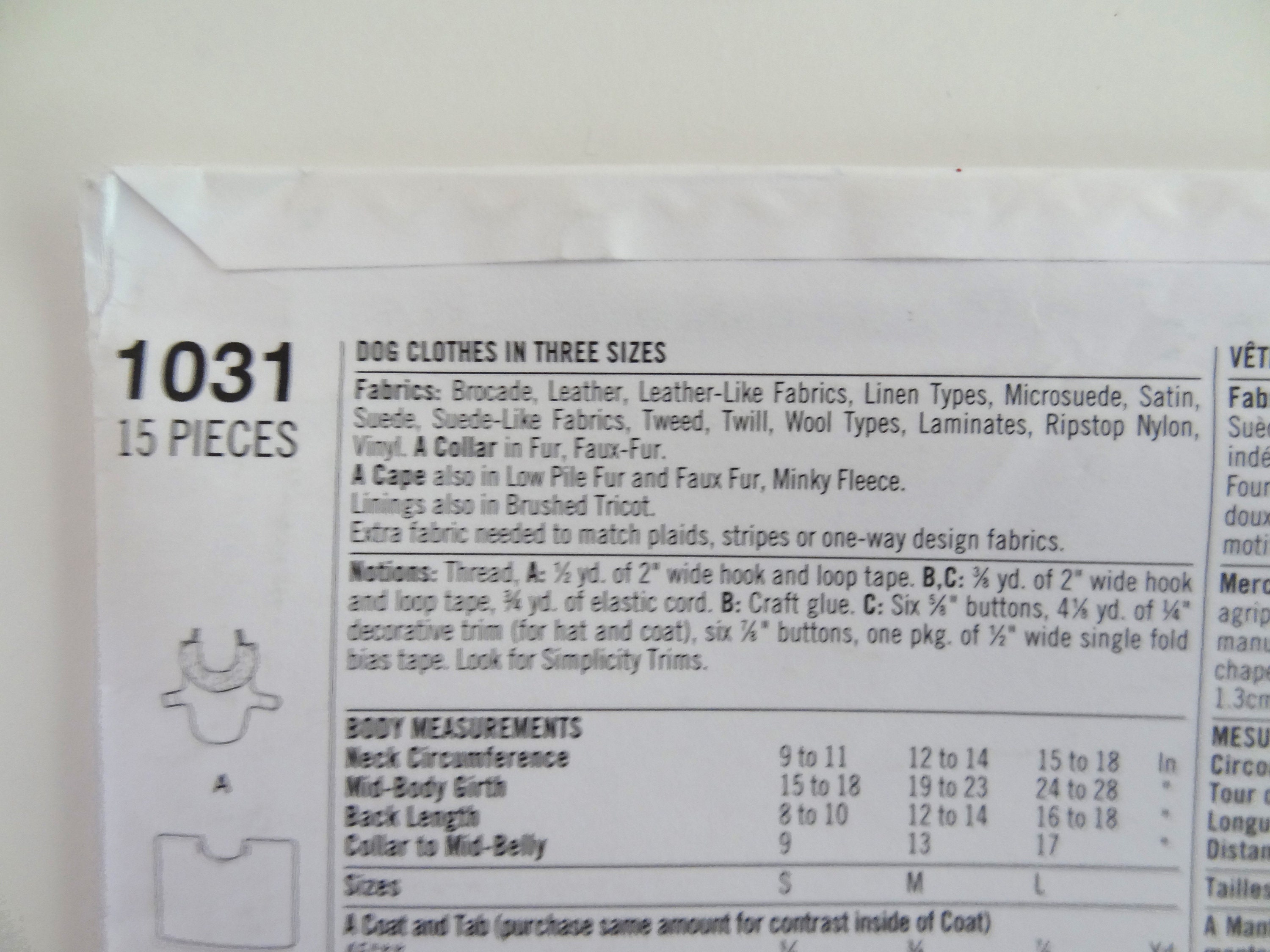 Costumes Patterns for Dogs Halloween Simplicity 1031 Small Medium Large ...