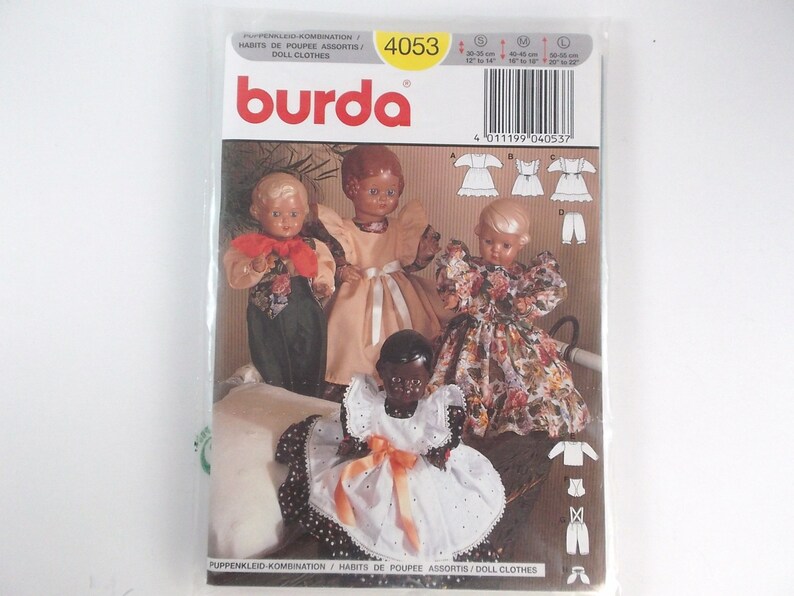 Doll Clothes Patterns Burda Craft Pattern Number 4053 Dolls Height ...