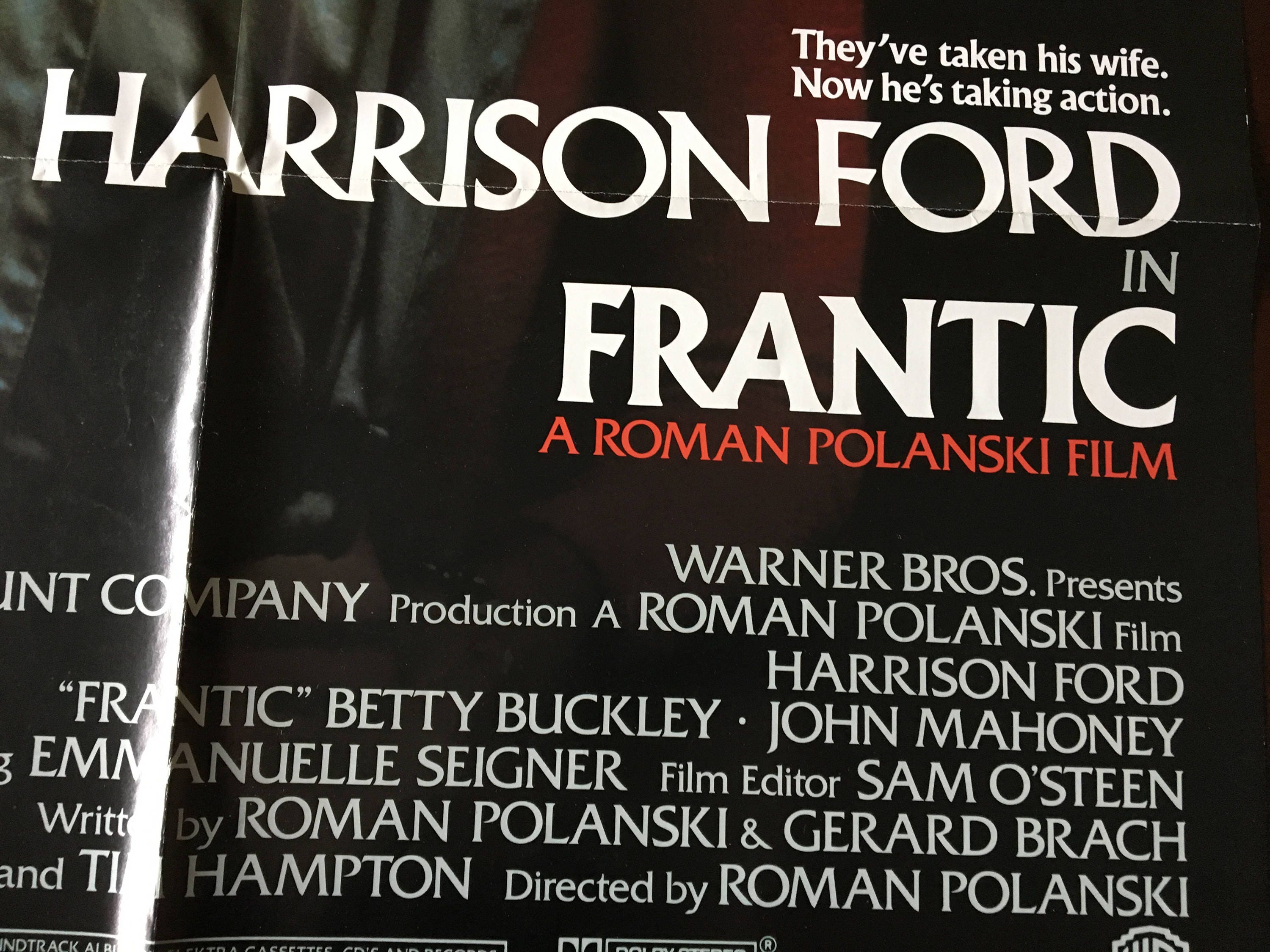 Movie Poster Frantic Directed by Roman Polanski With Harrison - Etsy UK