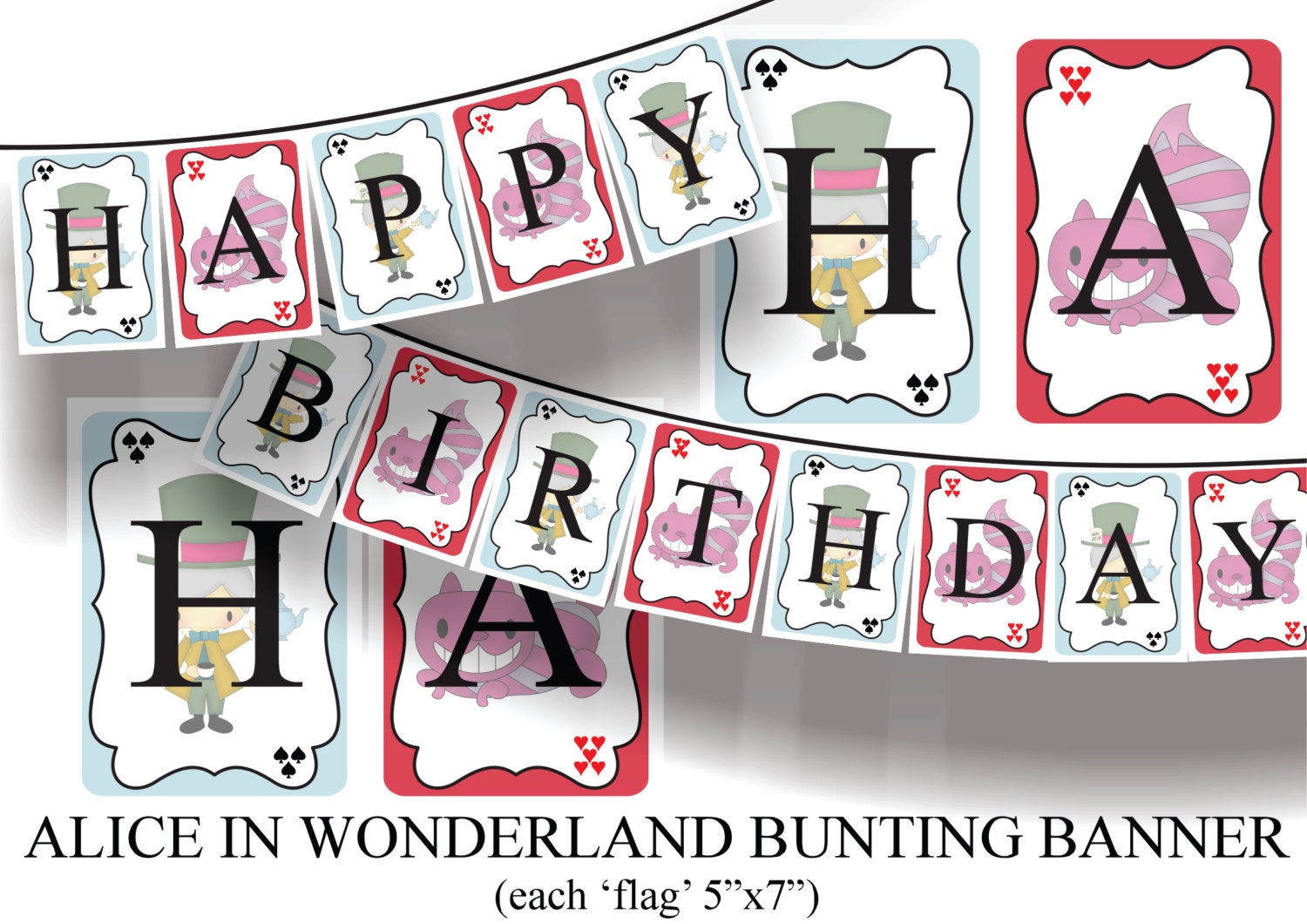Alice in Wonderland Bunting Banner - Happy Birthday - DIGITAL DOWNLOAD ...