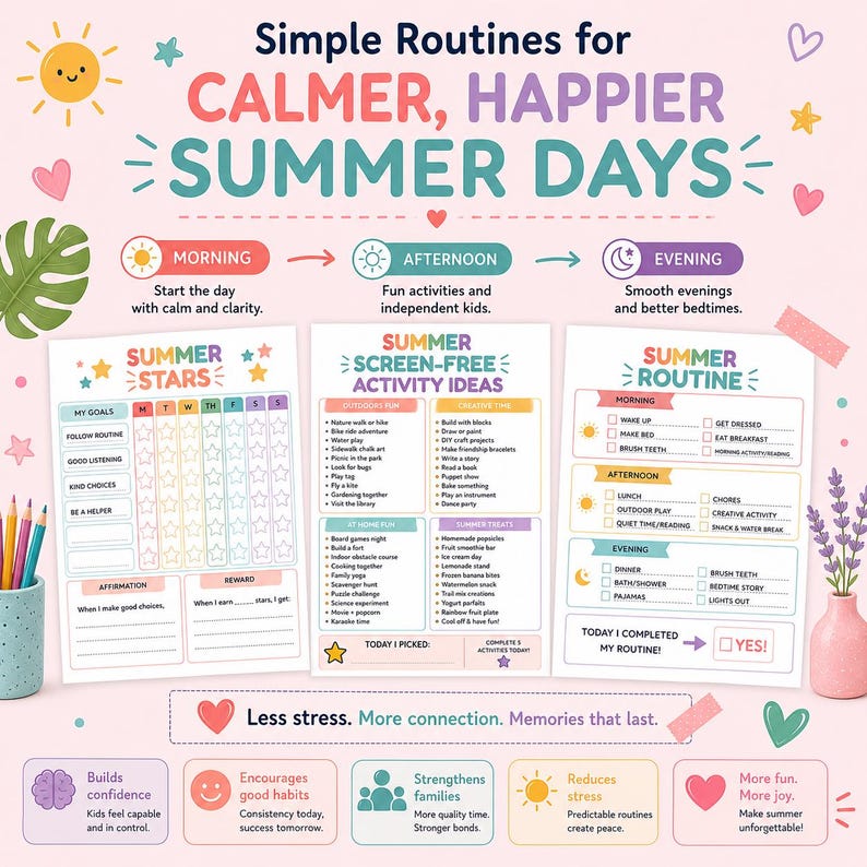 Summer Planner 2026 Printable, Editable Summer Routine Kit for Kids ...