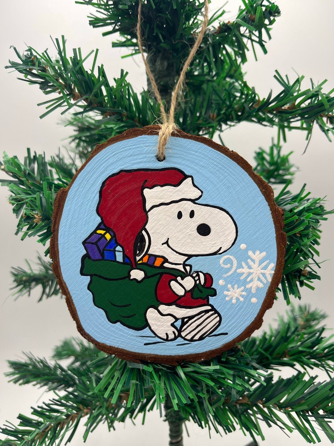 Snoopy Christmas Hand Painted Wood Slice Ornament Christmas - Etsy