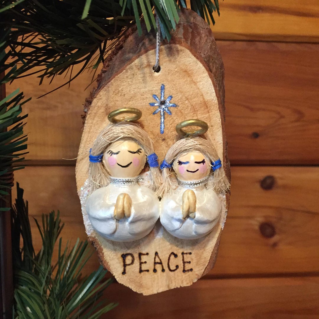 Christmas Angel Gourds Ornament on Pine Wood Slice - Etsy
