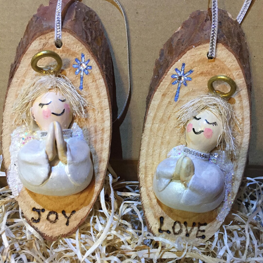 Joy Love Angel Gourd Christmas Ornaments Wood Slice - Etsy