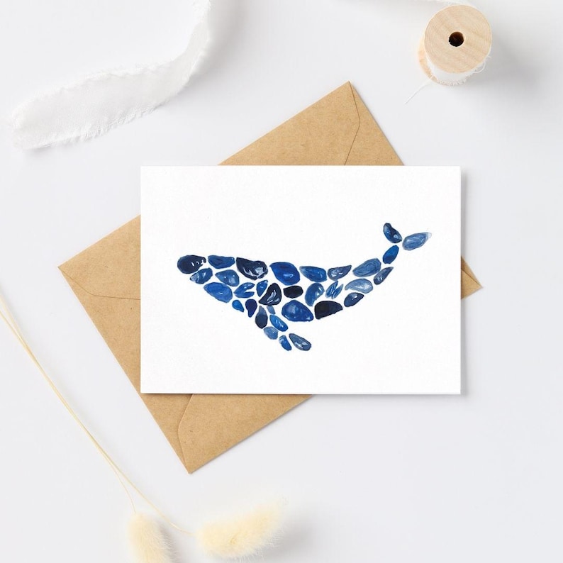 Beach Blue Whale Print - Blue Shell Coastal Painting - Etsy