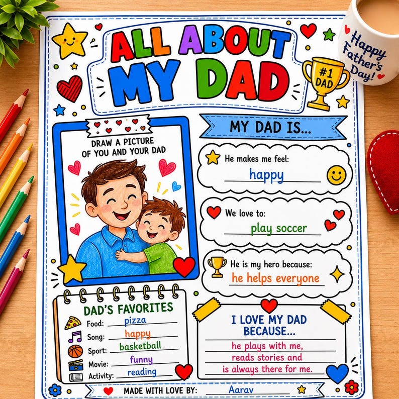 Last Minute All About My Dad Printable, Kids Father Day Birthday ...