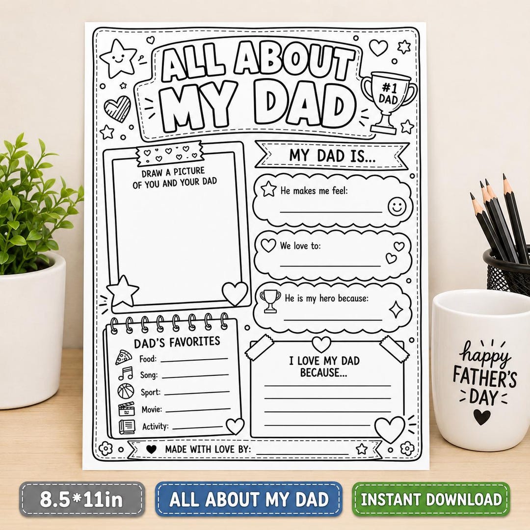 Last Minute All About My Dad Printable, Kids Father Day Birthday ...