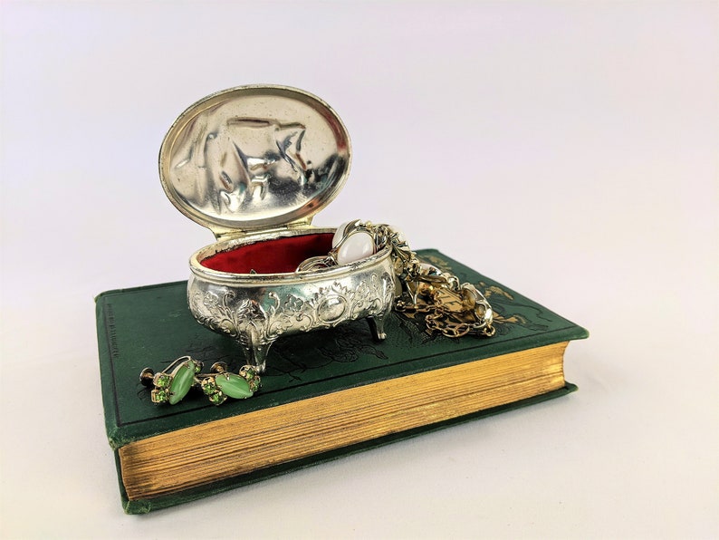 Small Silver Jewelry Box Red Velvet Lining Colonial Dancers Hinged ...