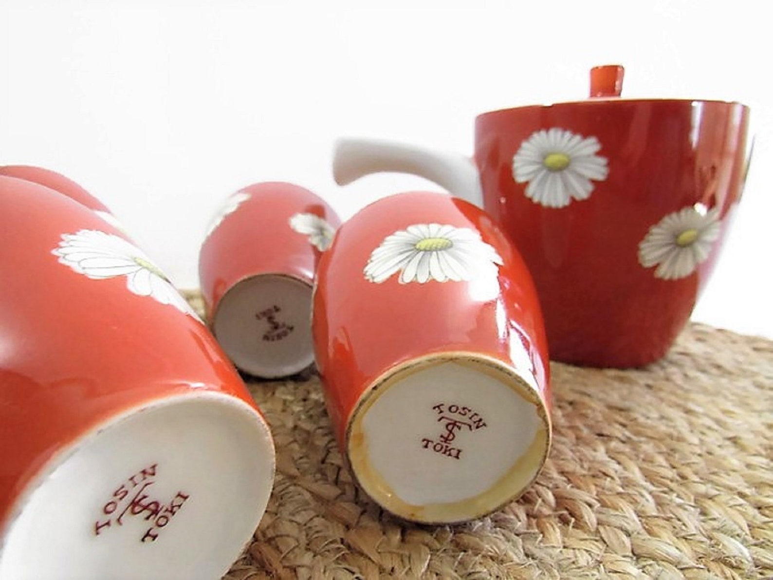 Vintage Japanese Tea Set Burnt Orange With White Daisies | Etsy