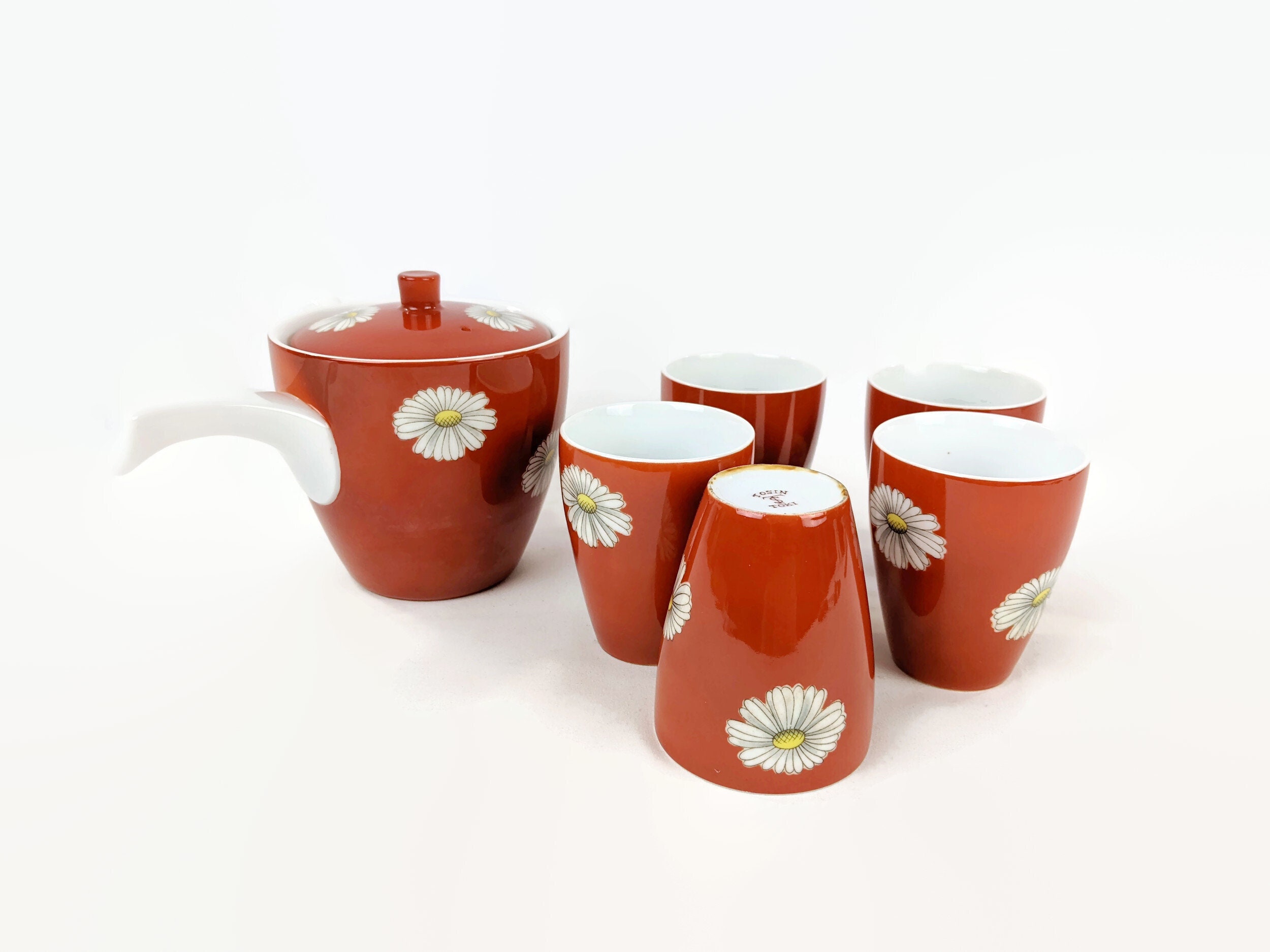 Vintage Japanese Tea Set Burnt Orange With White Daisies - Etsy