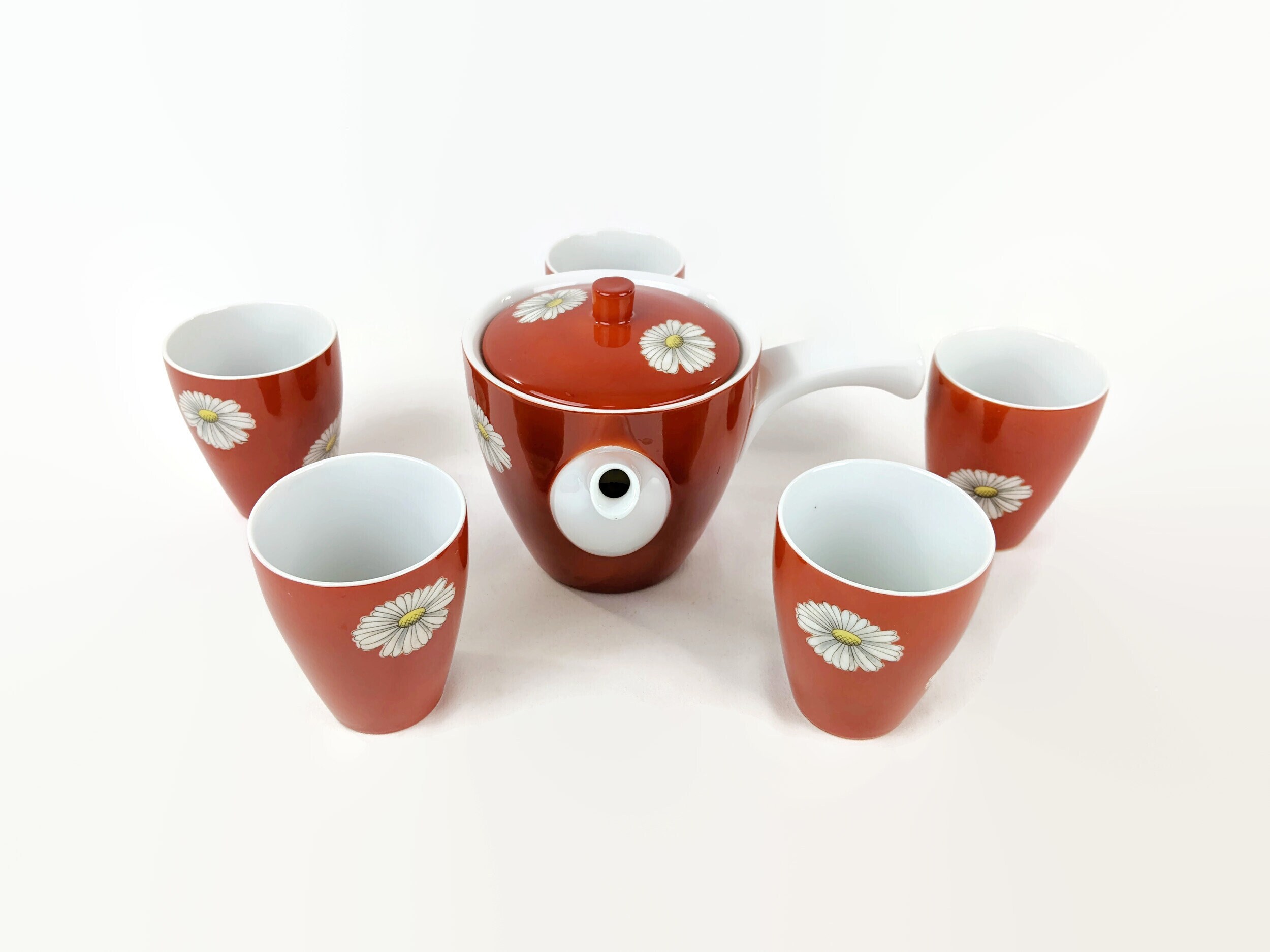 Vintage Japanese Tea Set Burnt Orange With White Daisies - Etsy