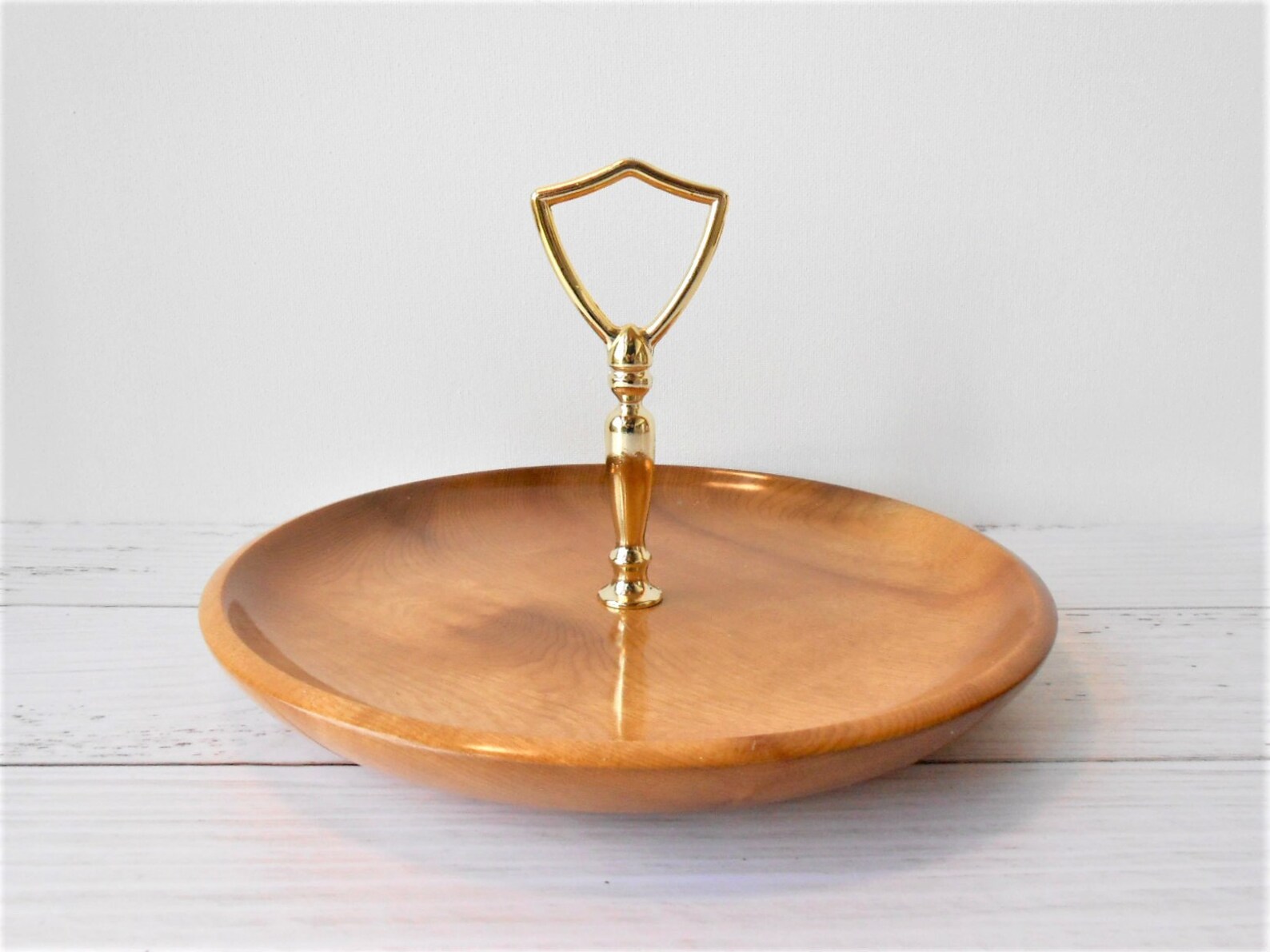 Myrtlewood Tidbit Tray Gold Handle Artisan Hand Turned Wood - Etsy
