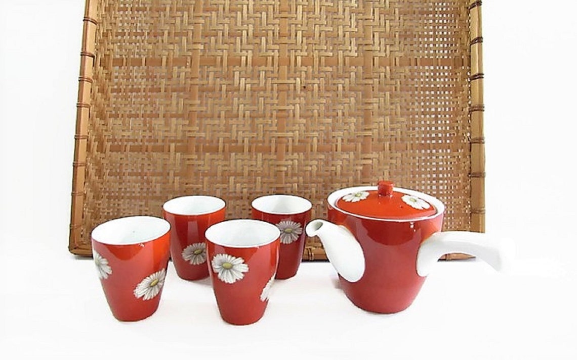Vintage Japanese Tea Set Burnt Orange With White Daisies | Etsy