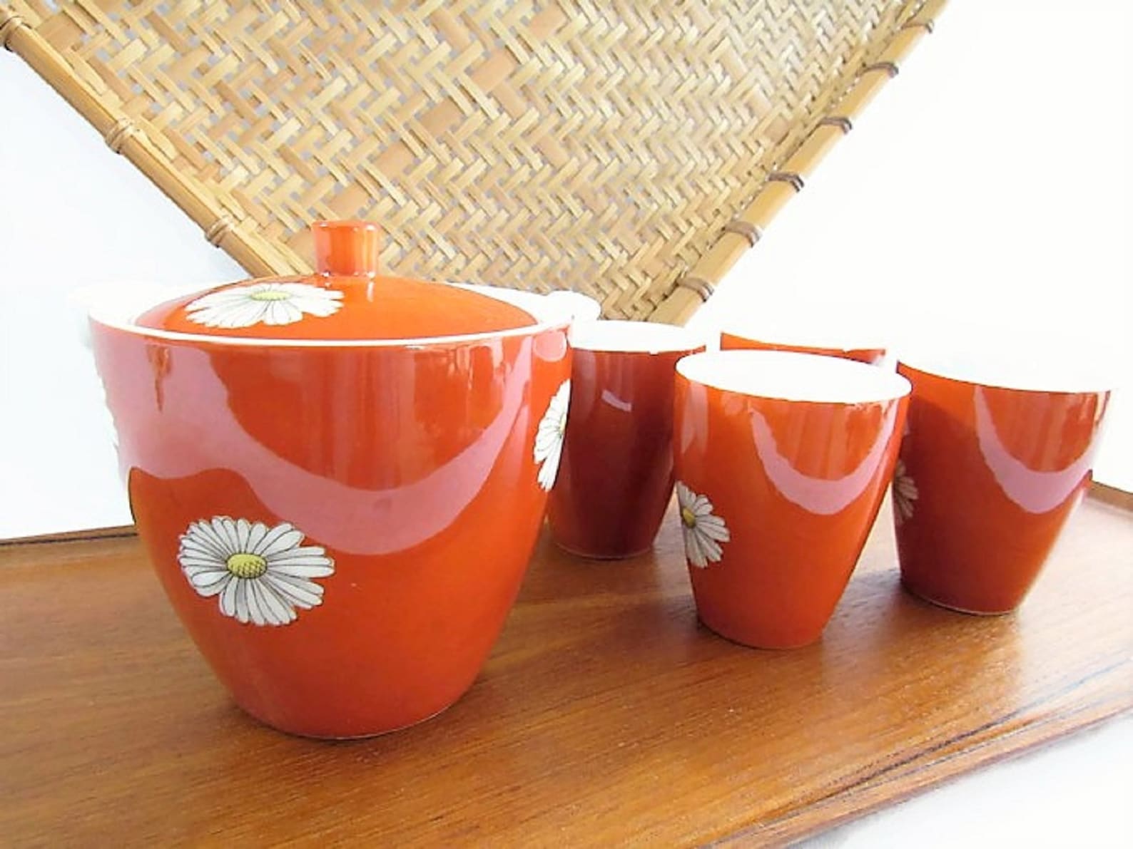 Vintage Japanese Tea Set Burnt Orange With White Daisies | Etsy