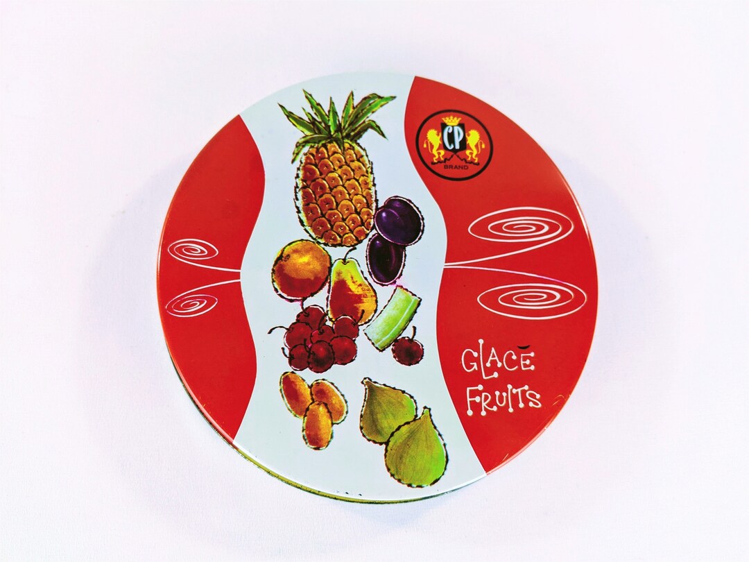 Vintage Candied Fruit Tin Mid Century Graphics Glace Fruits Lidded ...