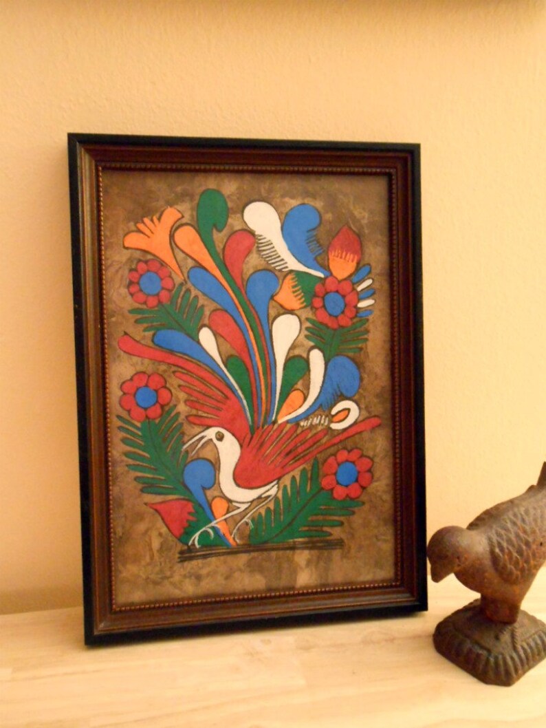 Amate Bark Painting of Bird Vintage Mexican Folk Art Vibrant - Etsy