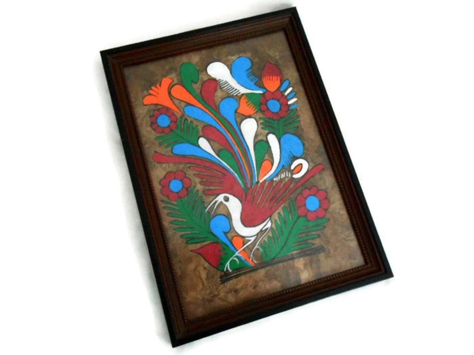 Amate Bark Painting of Bird Vintage Mexican Folk Art Vibrant Bohemian ...