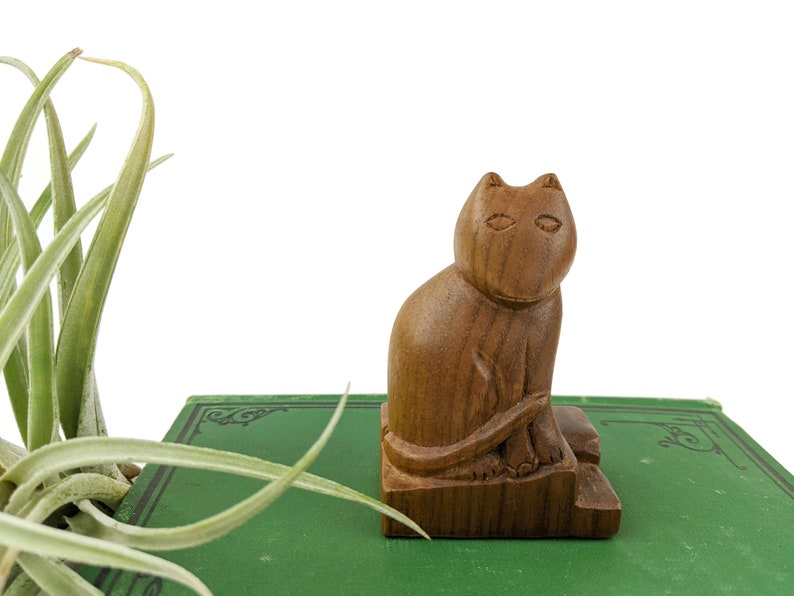 Carved Folk Art Wooden Cat Signed Small Whimsical Folkart Cat Figurine ...