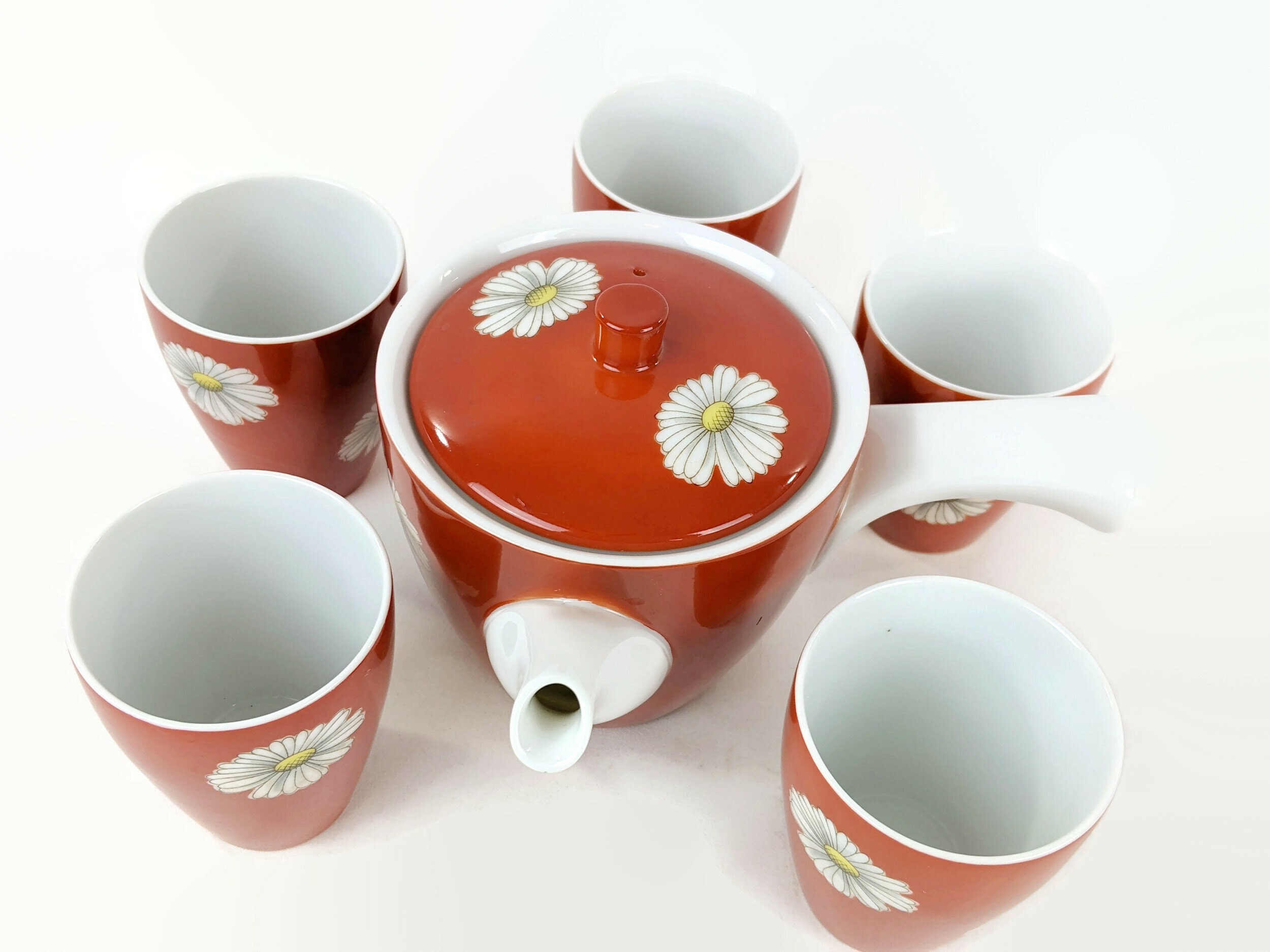 Vintage Japanese Tea Set Burnt Orange With White Daisies - Etsy