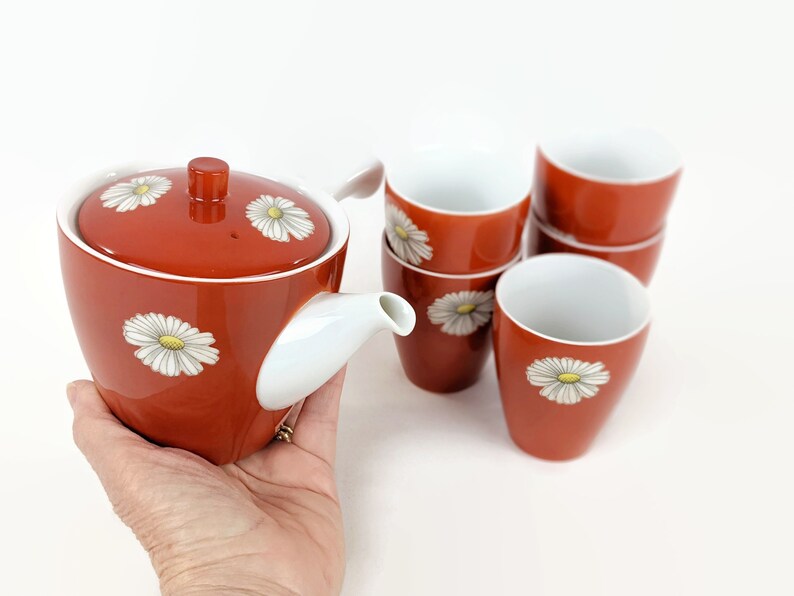 Vintage Japanese Tea Set Burnt Orange With White Daisies - Etsy
