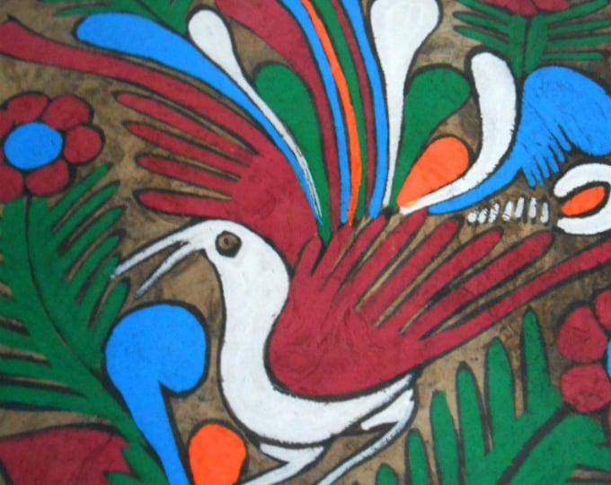 Amate Bark Painting of Bird Vintage Mexican Folk Art Vibrant Bohemian ...