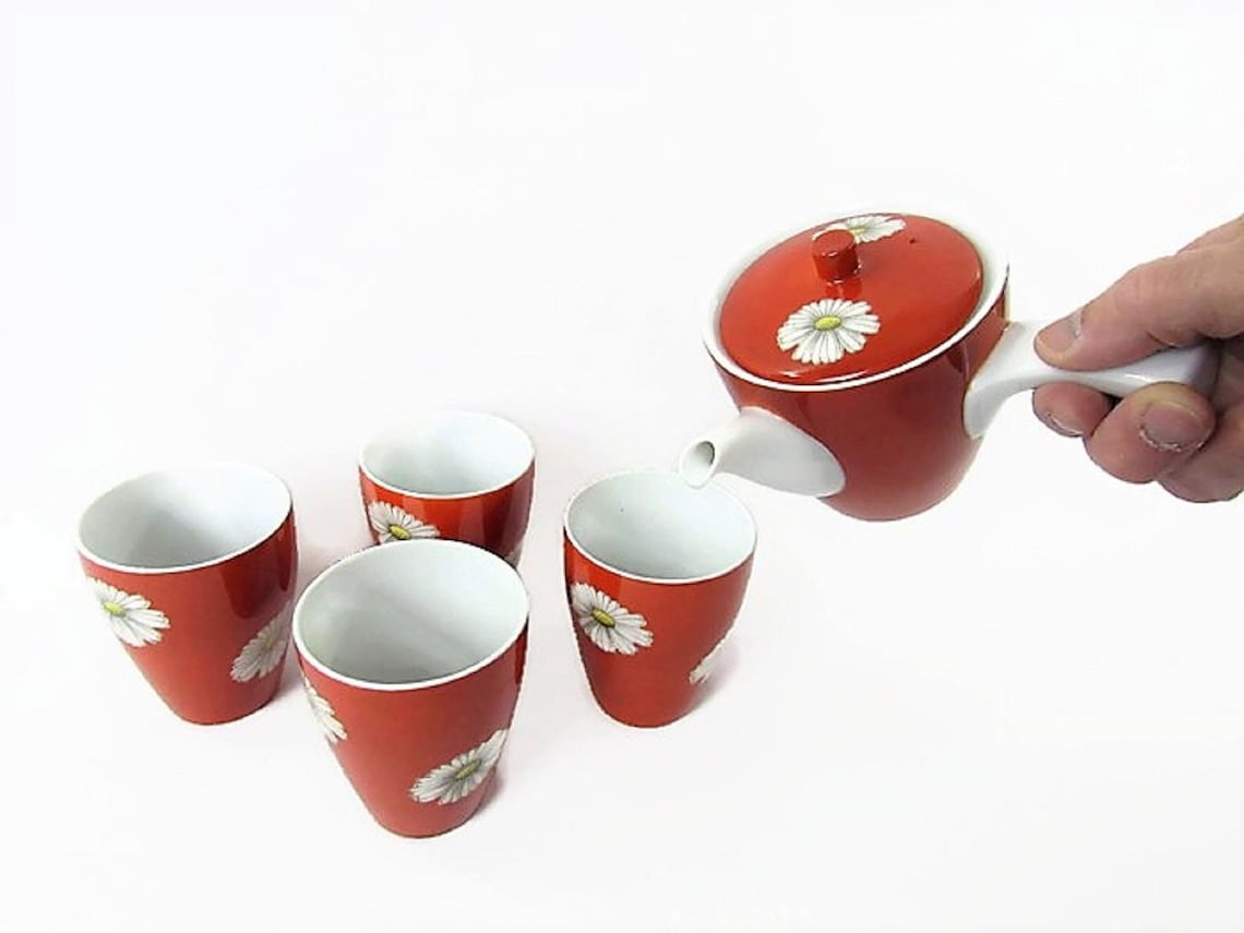 Vintage Japanese Tea Set Burnt Orange With White Daisies | Etsy