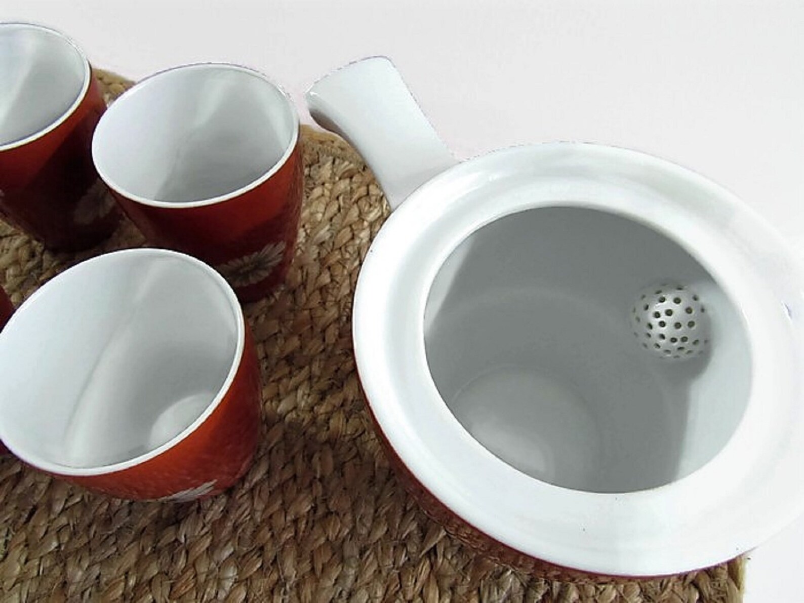 Vintage Japanese Tea Set Burnt Orange With White Daisies | Etsy