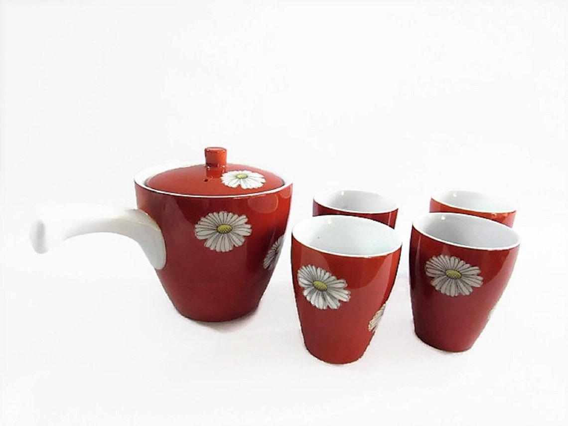 Vintage Japanese Tea Set Burnt Orange With White Daisies | Etsy