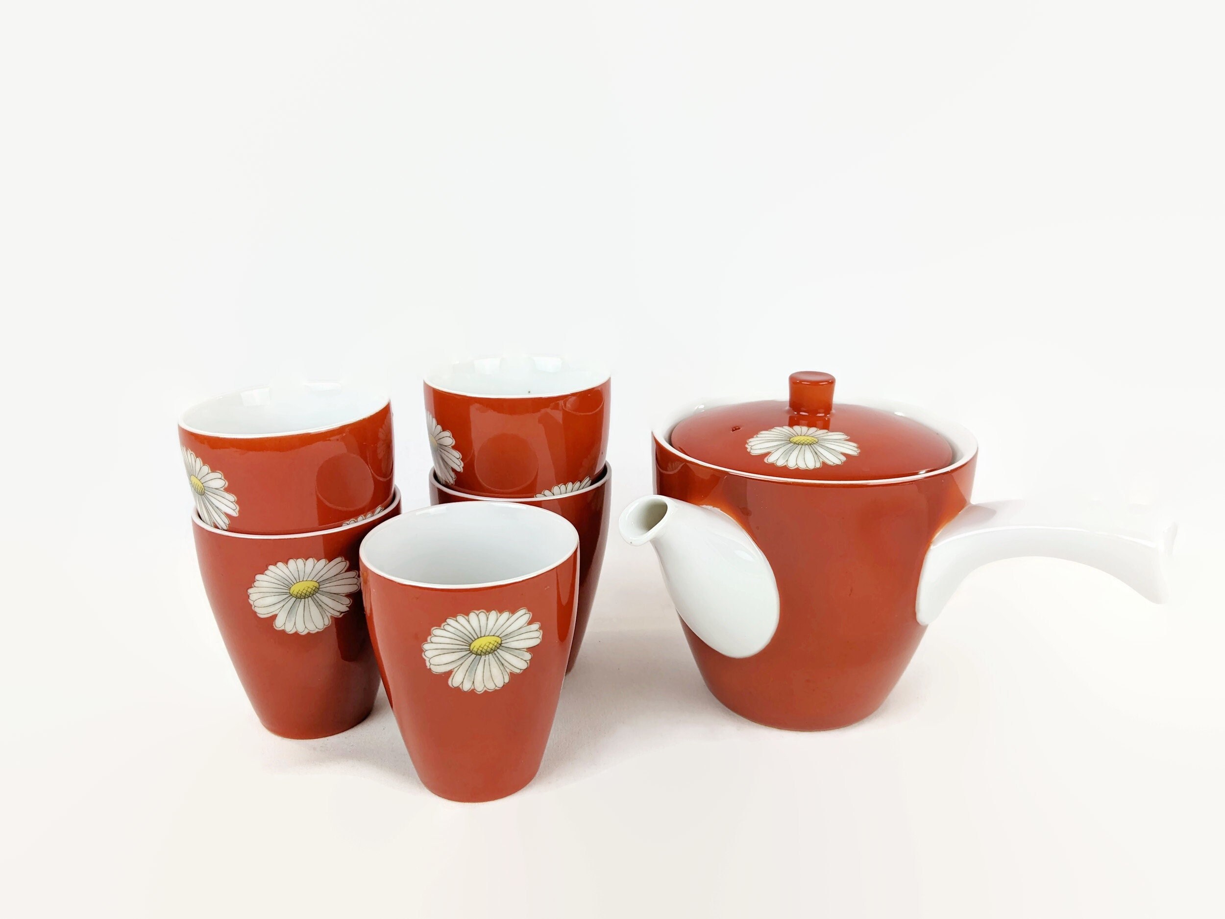 Vintage Japanese Tea Set Burnt Orange With White Daisies - Etsy