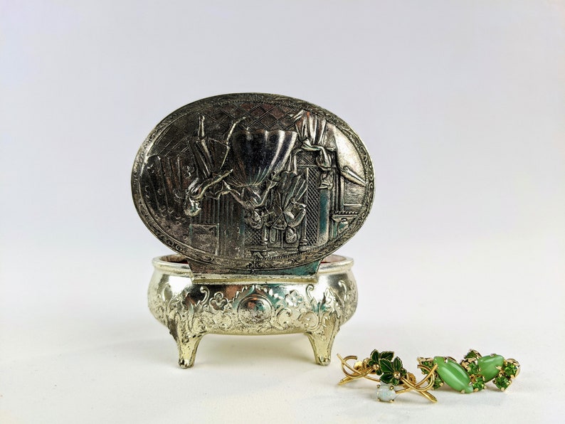 Small Silver Jewelry Box Red Velvet Lining Colonial Dancers - Etsy