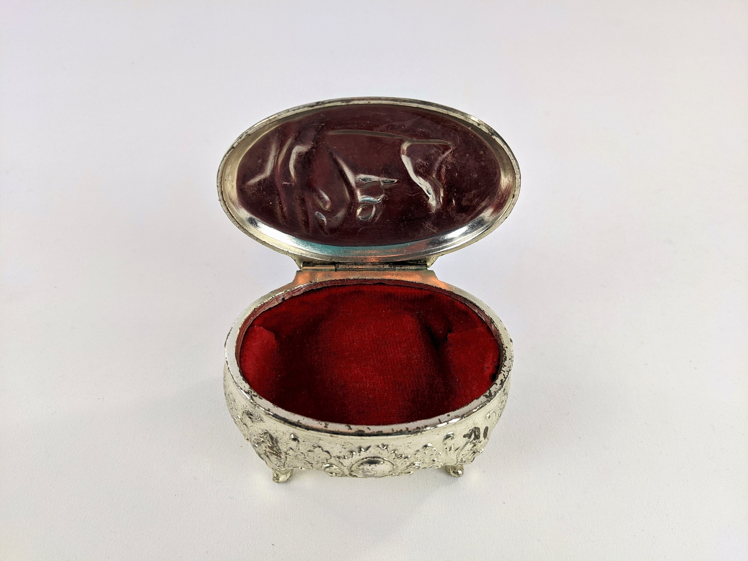 Small Silver Jewelry Box Red Velvet Lining Colonial Dancers Hinged ...