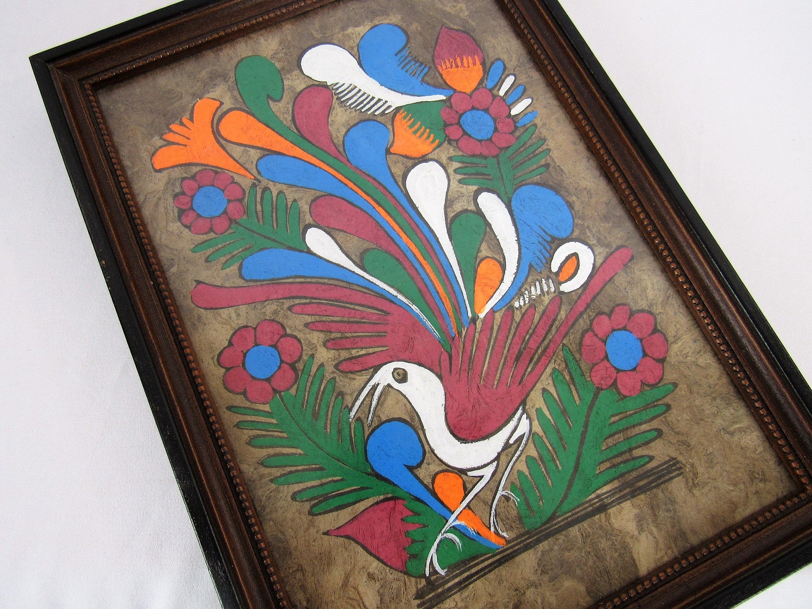 Amate Bark Painting of Bird Vintage Mexican Folk Art Vibrant Bohemian ...