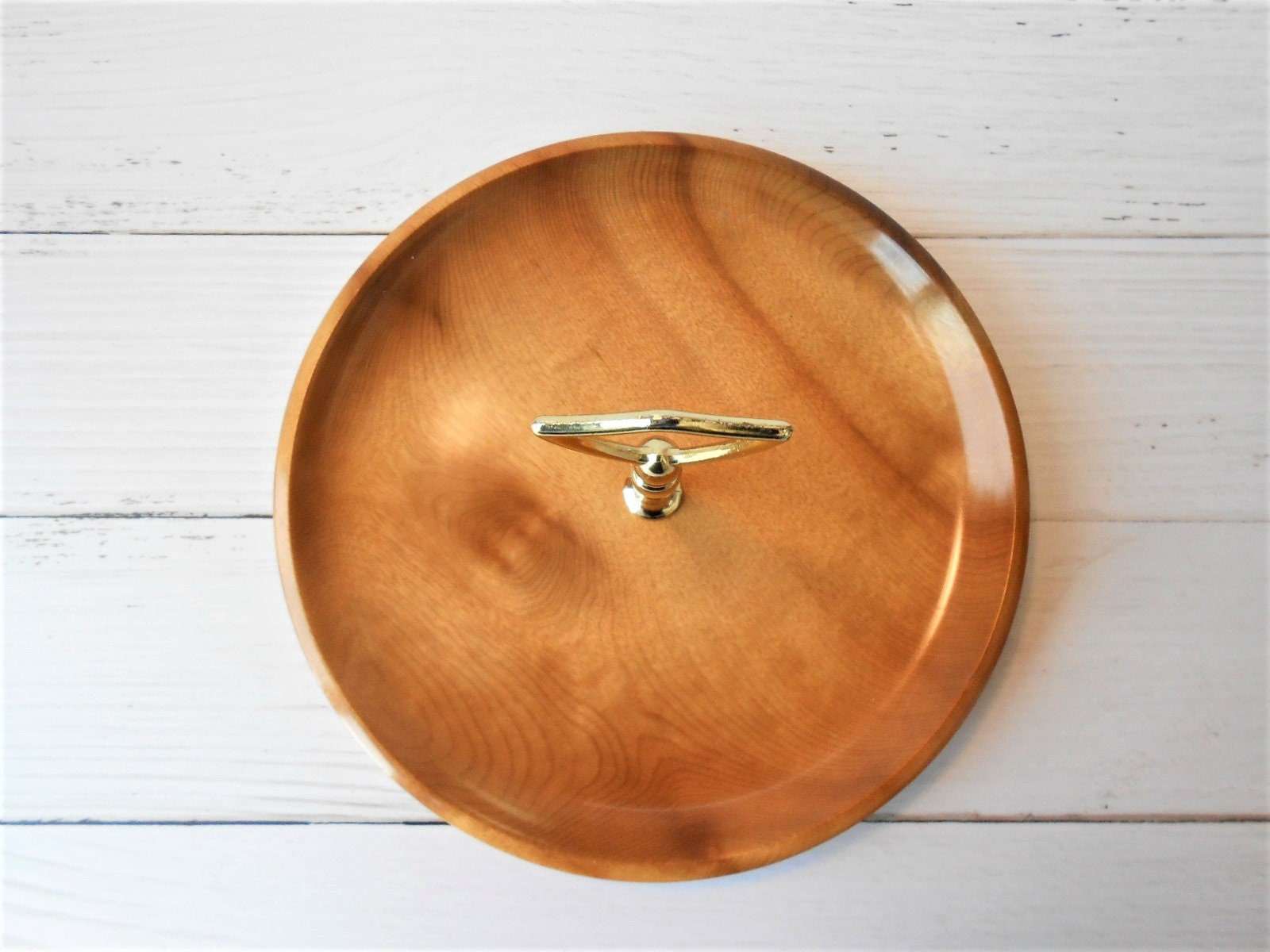 Myrtlewood Tidbit Tray Gold Handle Artisan Hand Turned Wood - Etsy