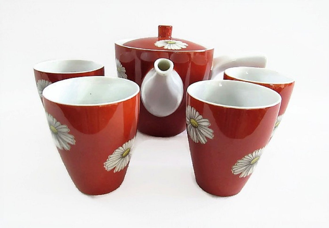 Vintage Japanese Tea Set Burnt Orange With White Daisies | Etsy