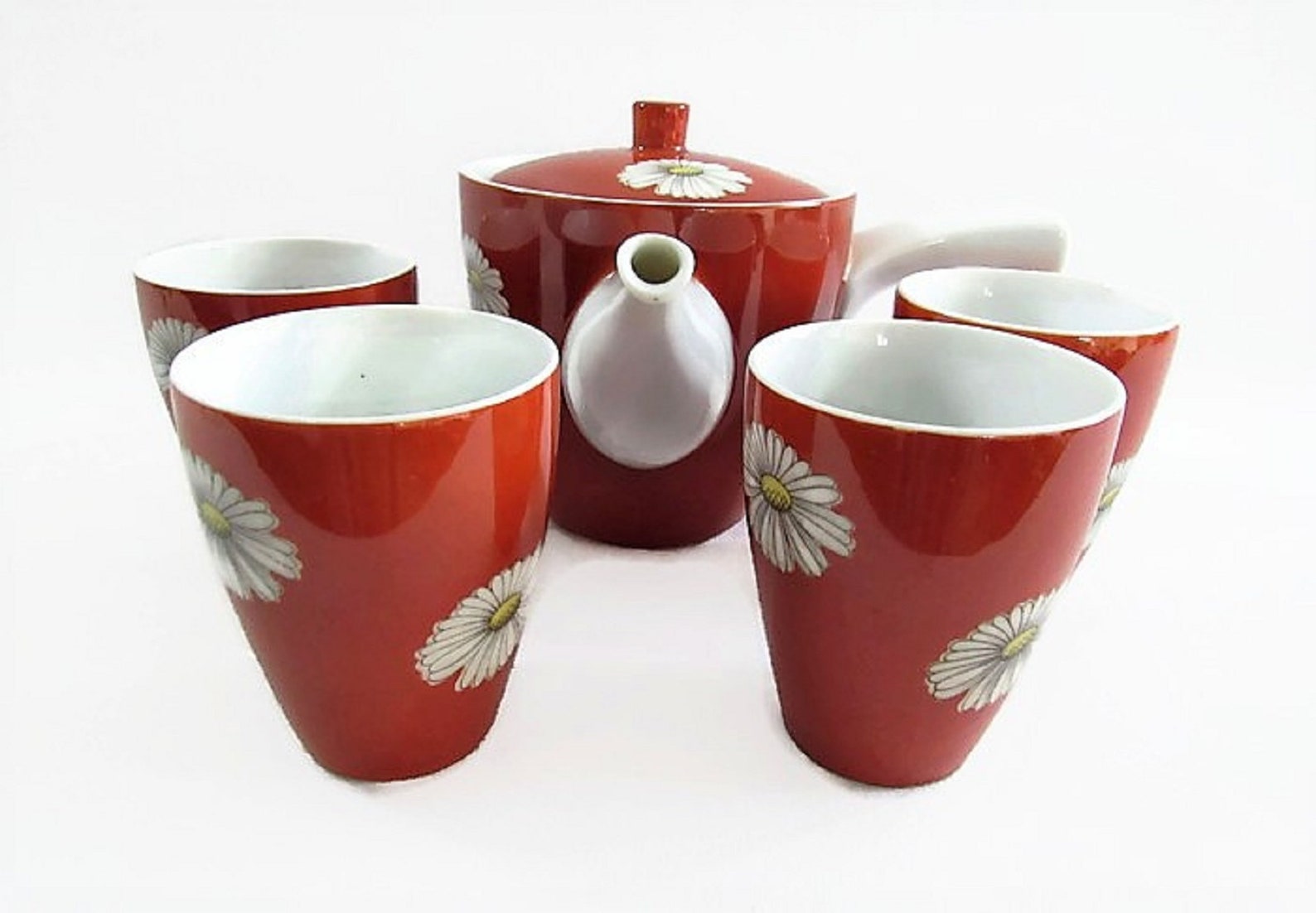 Vintage Japanese Tea Set Burnt Orange With White Daisies | Etsy
