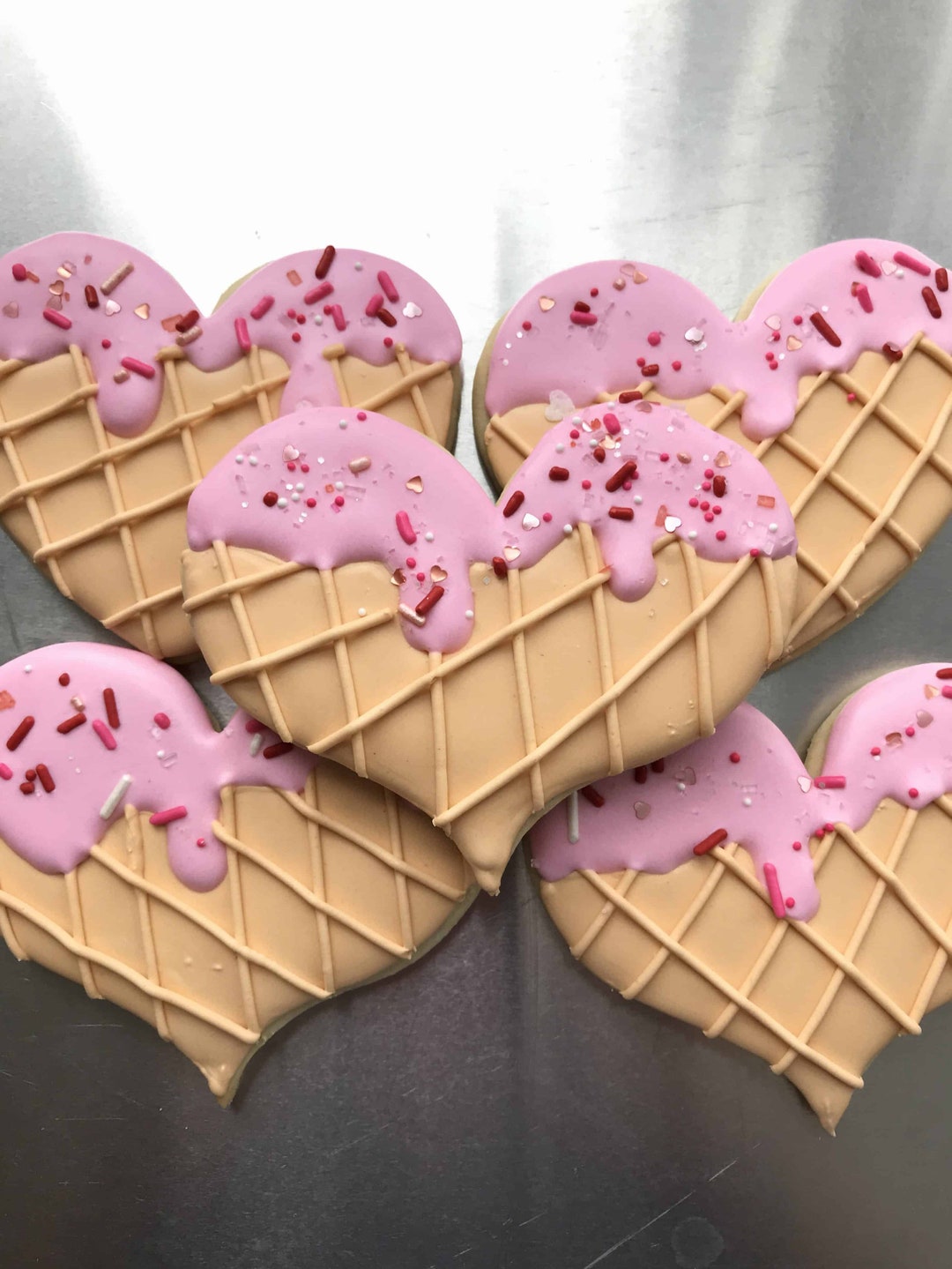 Heart Shaped Cookies Ice Cream Cone Valentines Day Bubble Gum Flavored ...