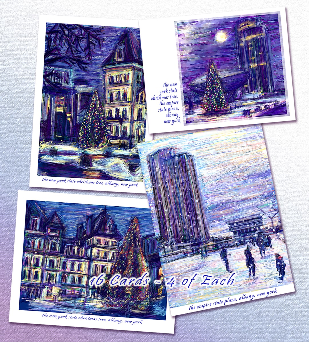 Albany, NY Holiday Cards 16 Cards 4 Each of 4 Cards - Etsy