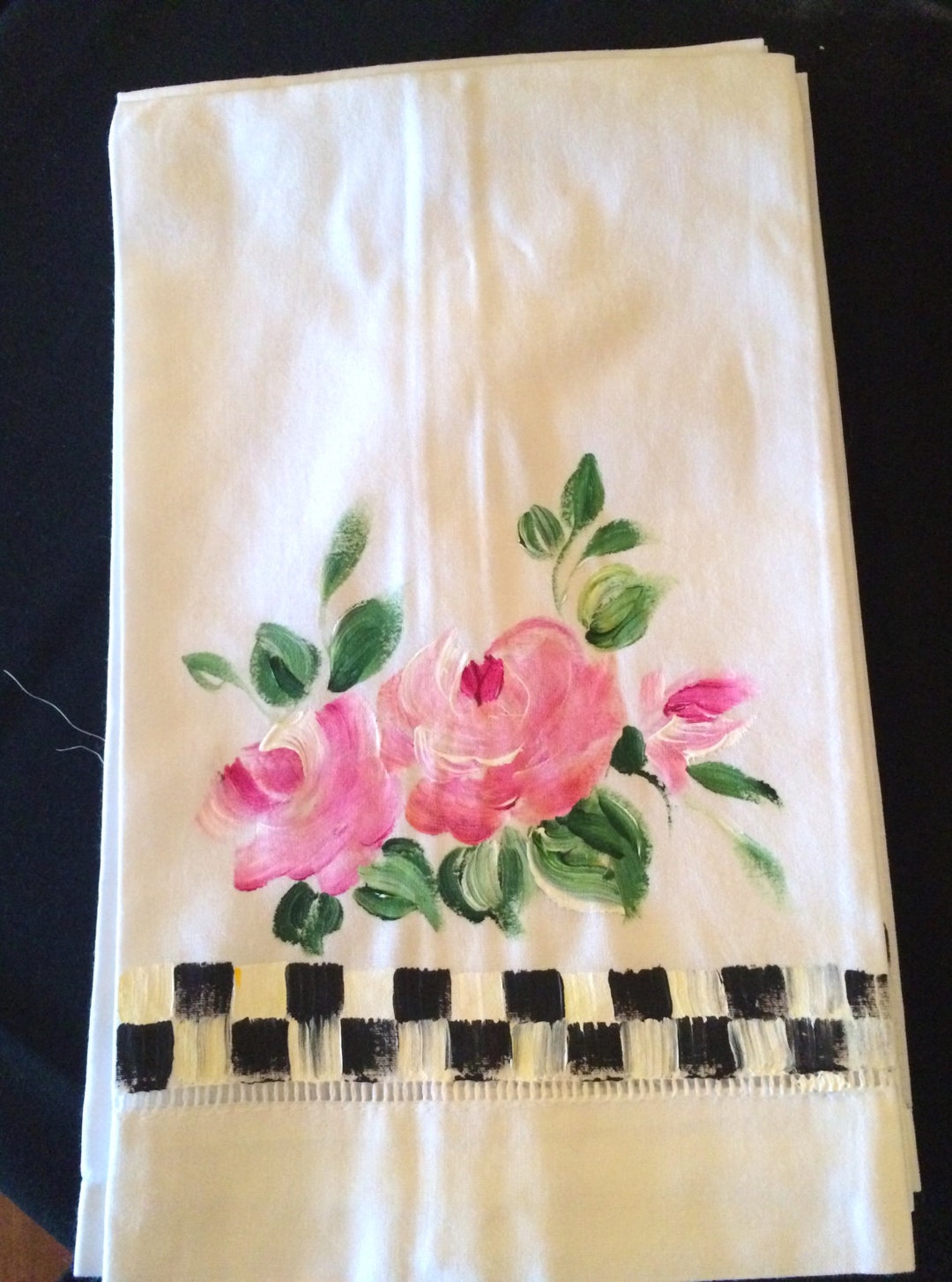 Hand Painted Rose Guest Towel - Etsy