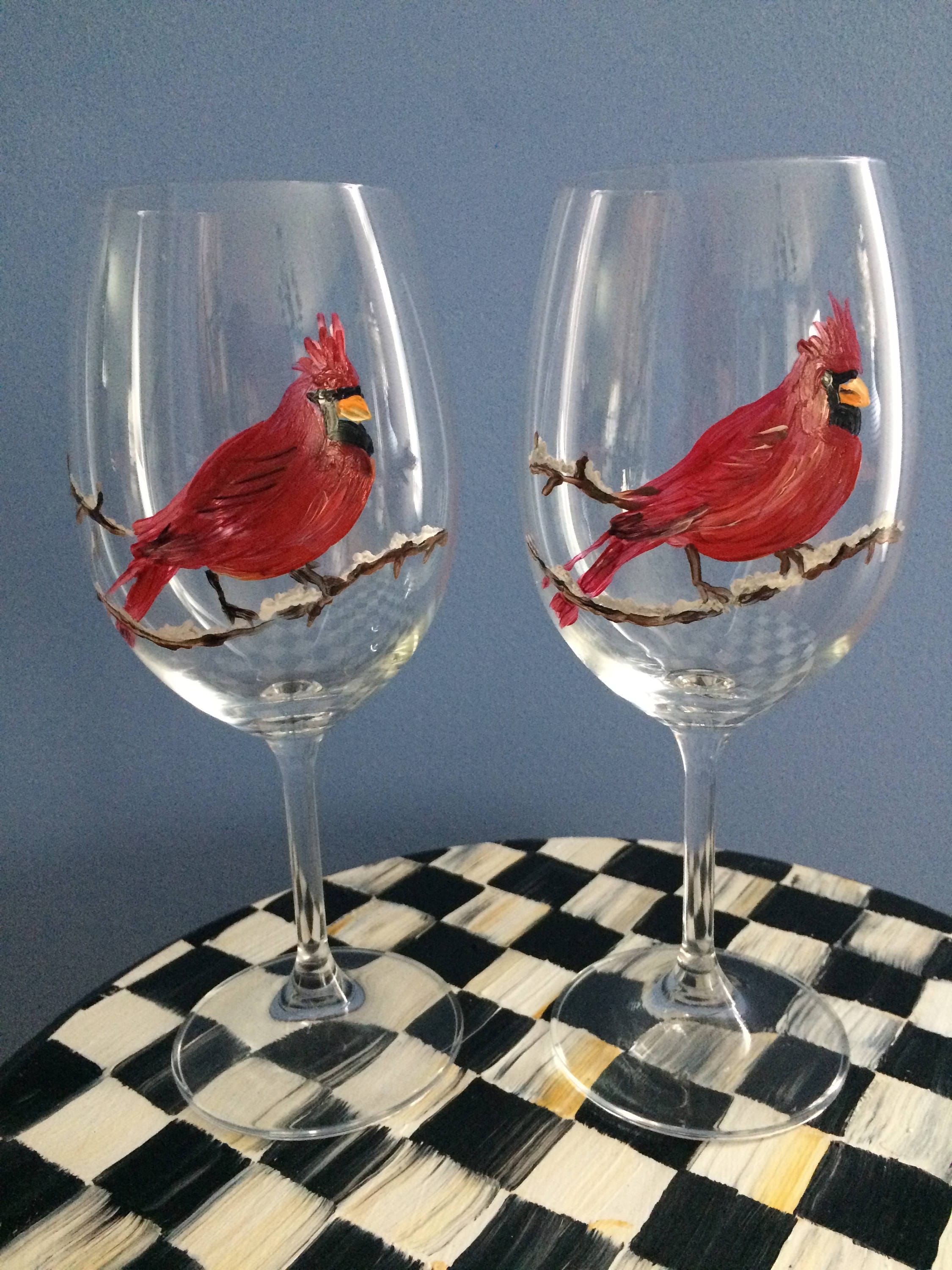 Cardinal Hand Painted Wine Glass/ Water Goblet - Etsy