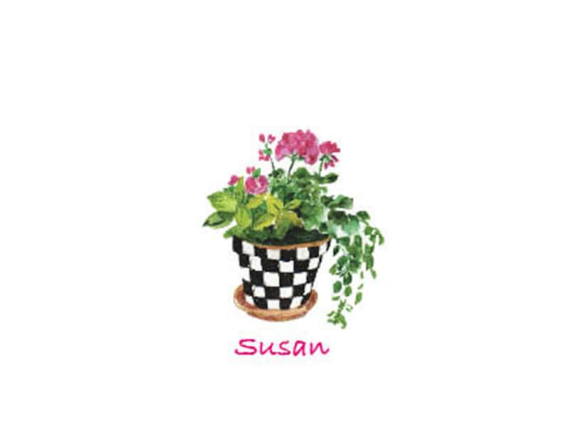 Black and White Checked Pot With Geraniums Note Cards - Etsy